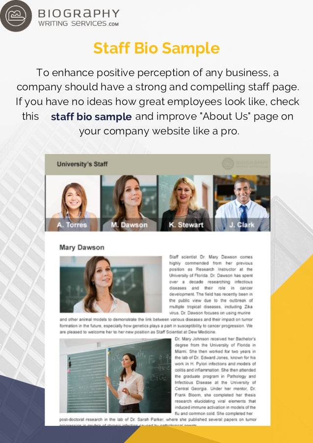 Collection of effective biography examples for company staff