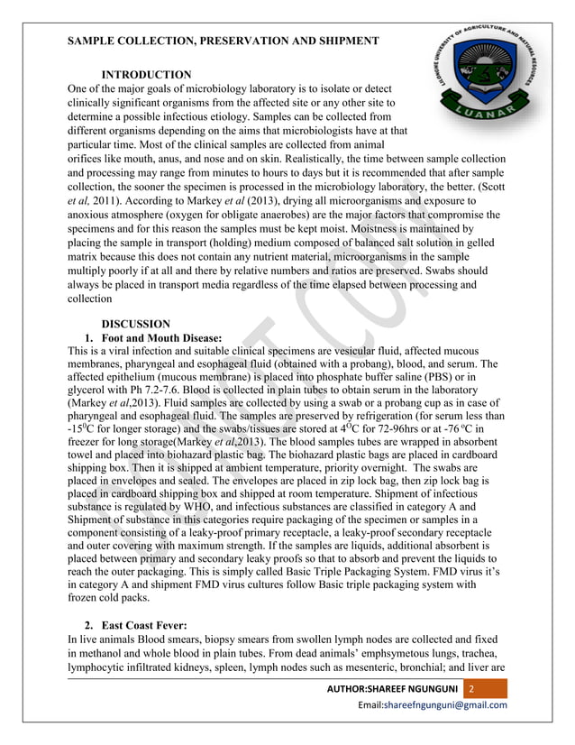 Collection of sample,presevation and shipment | PDF