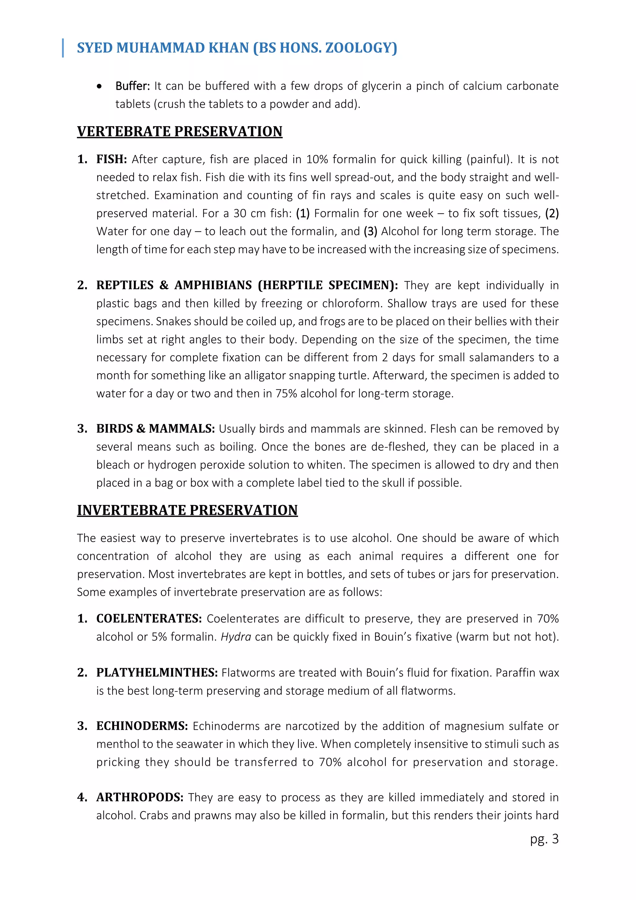 Collection & Preservation of Animal Specimens | PDF