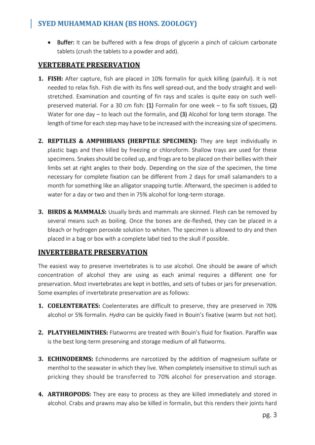 Collection & Preservation of Animal Specimens | PDF | Alcoholic ...