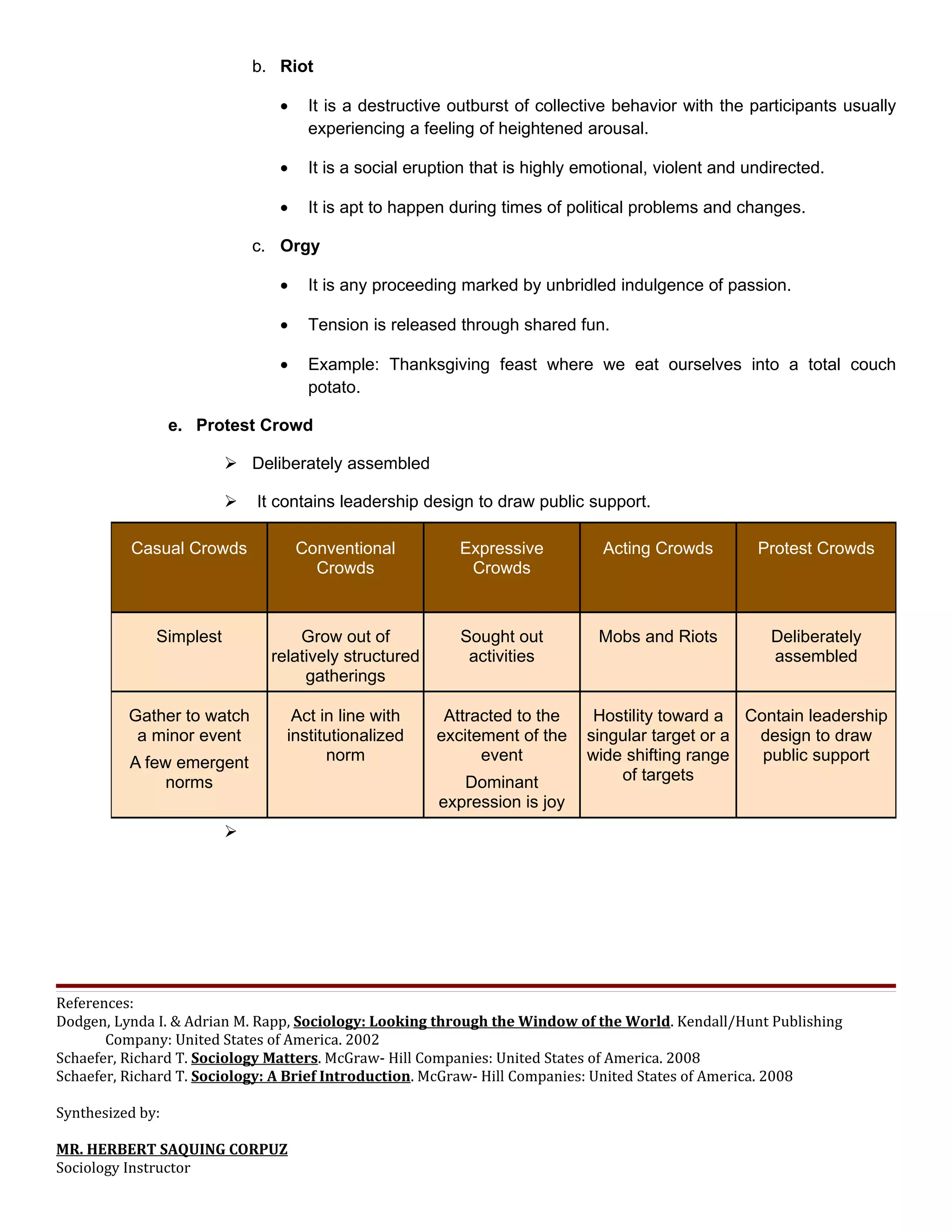 Collective behavior handout | DOC