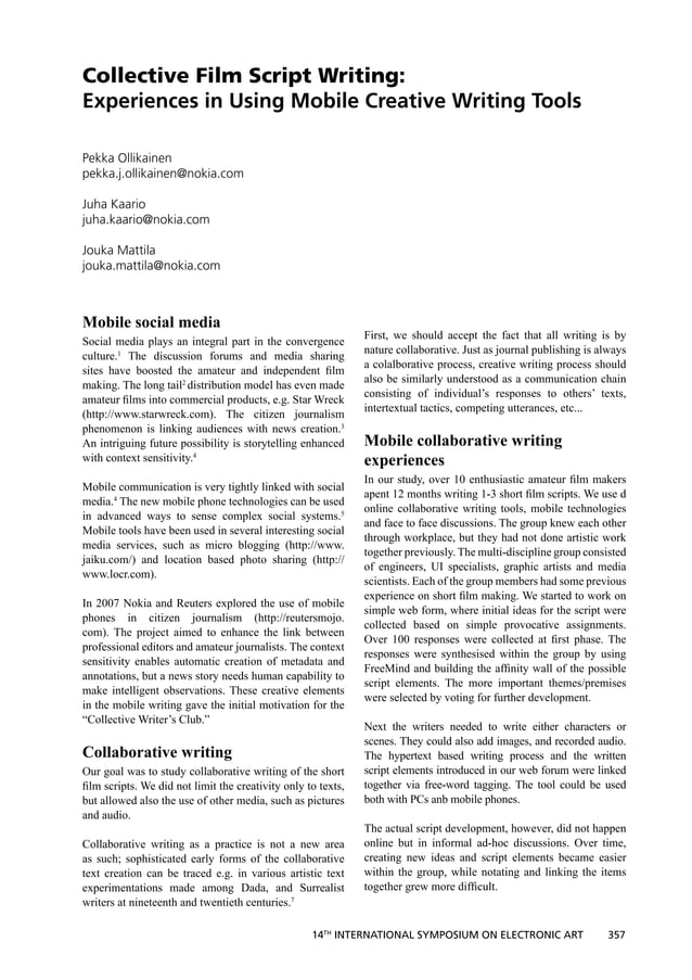 Collective film script writing experiences in using mobile creative writing tools | PDF