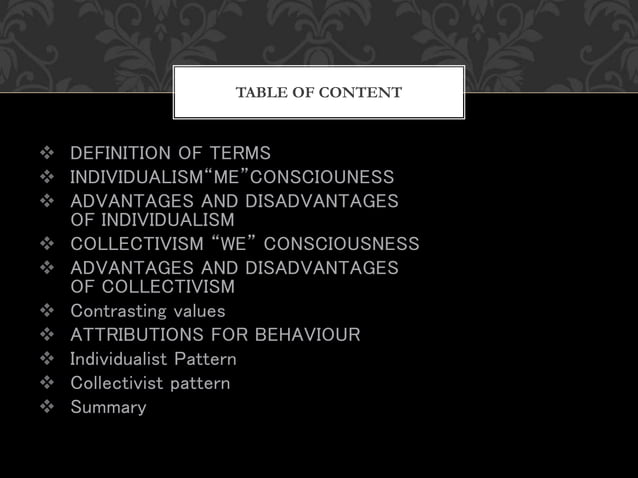 Collectivism versus individualism | PPTX | Family and Relationships