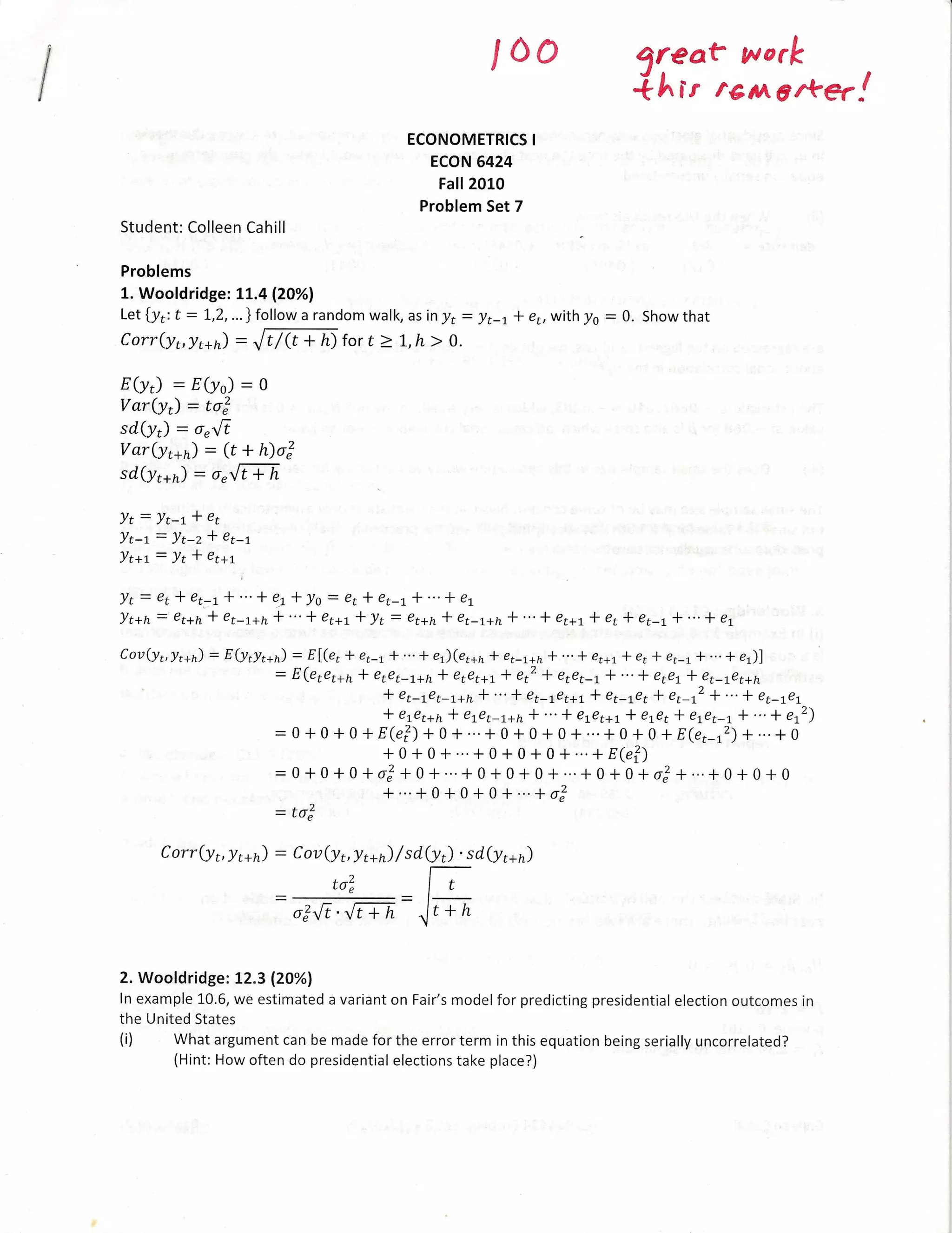 Colleen P Cahill Econometrics Work Example | PDF