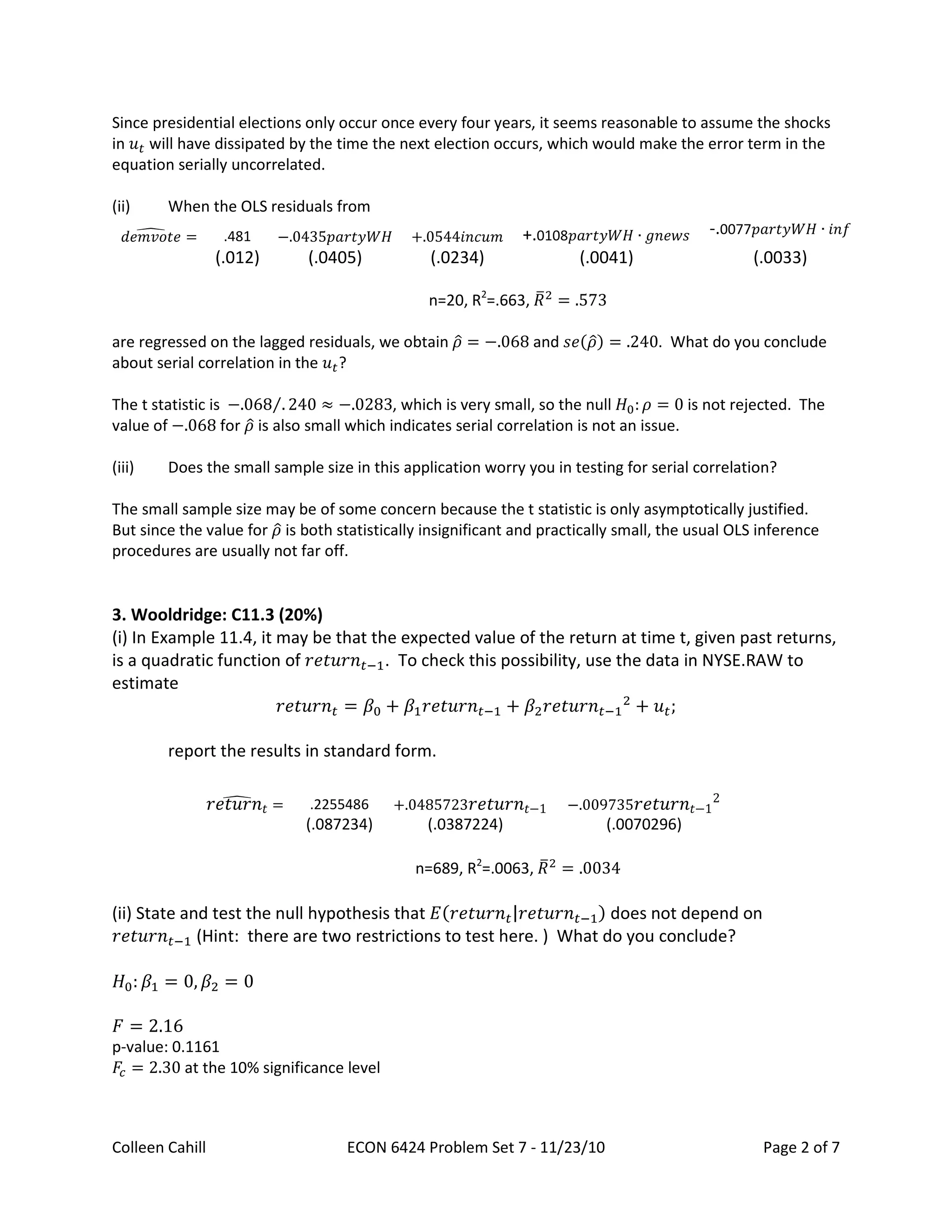 Colleen P Cahill Econometrics Work Example | PDF | Business Accounting ...