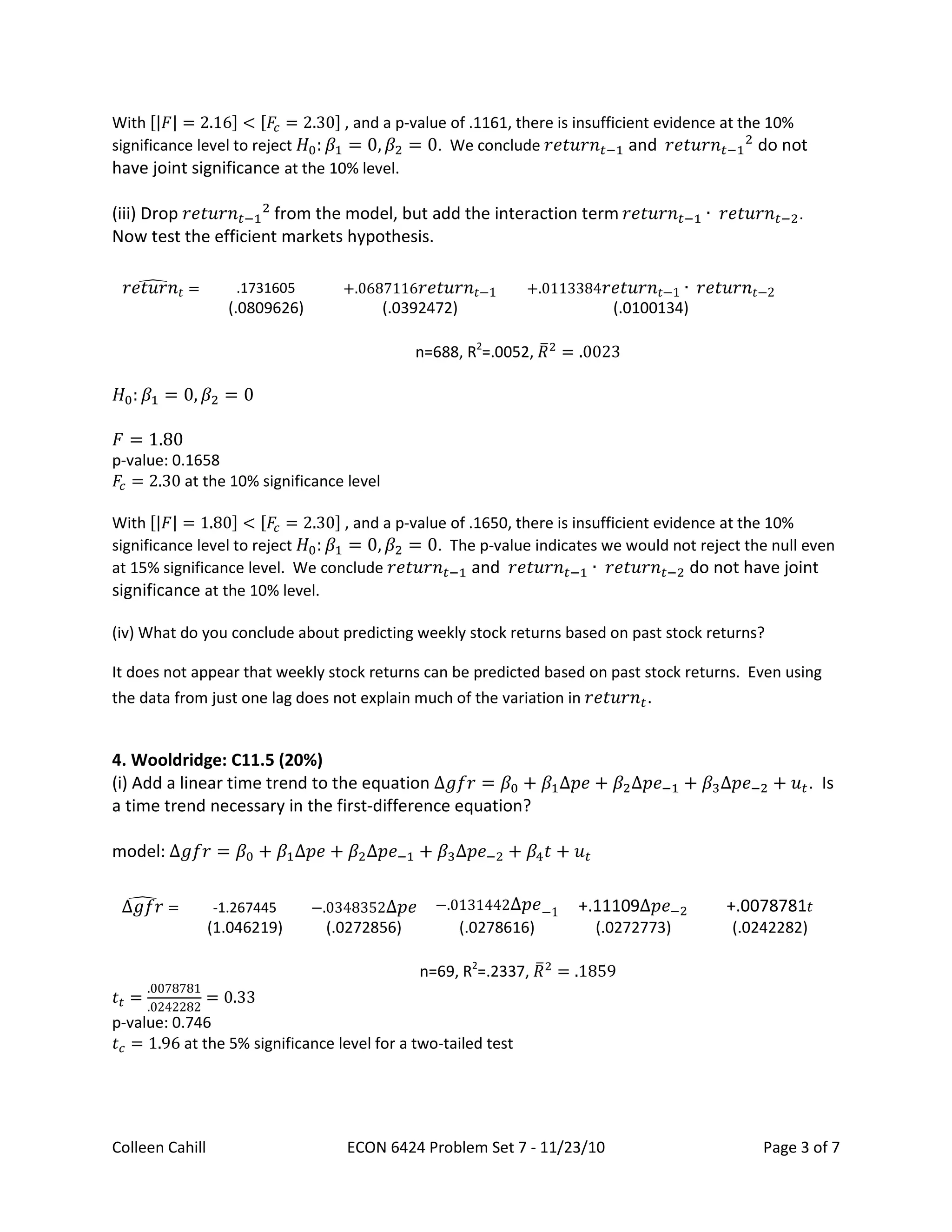 Colleen P Cahill Econometrics Work Example | PDF | Business Accounting ...