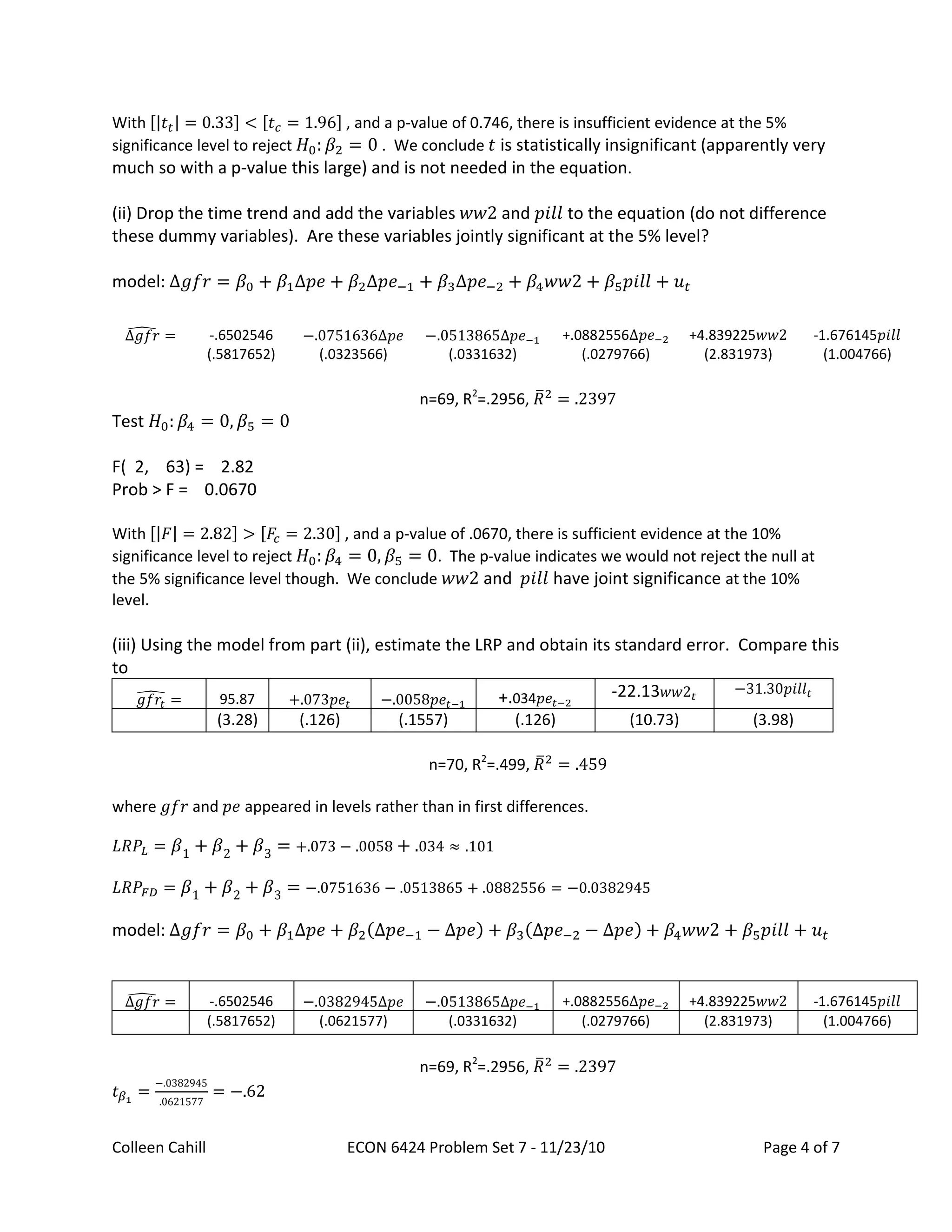 Colleen P Cahill Econometrics Work Example | PDF | Business Accounting & Finance | Business