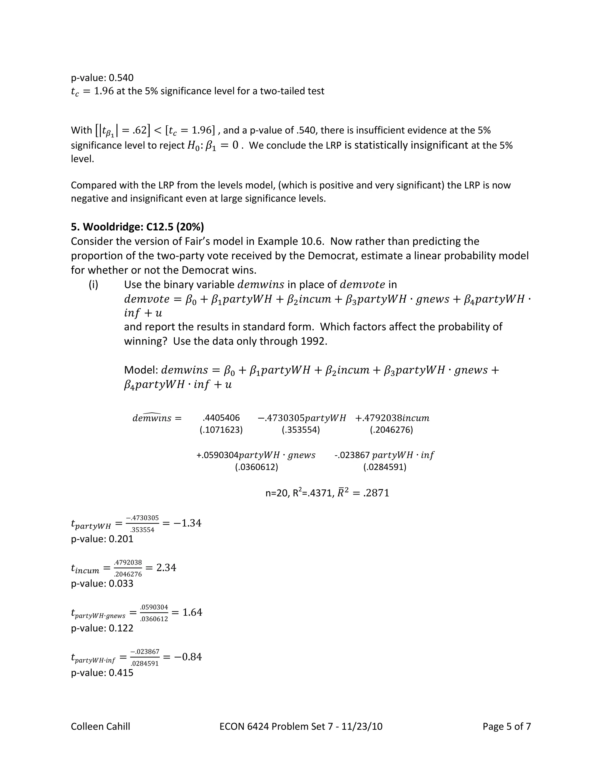 Colleen P Cahill Econometrics Work Example | PDF | Business Accounting ...