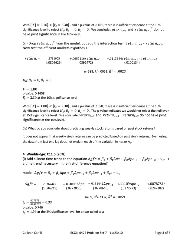 Colleen P Cahill Econometrics Work Example | PDF | Business Accounting & Finance | Business