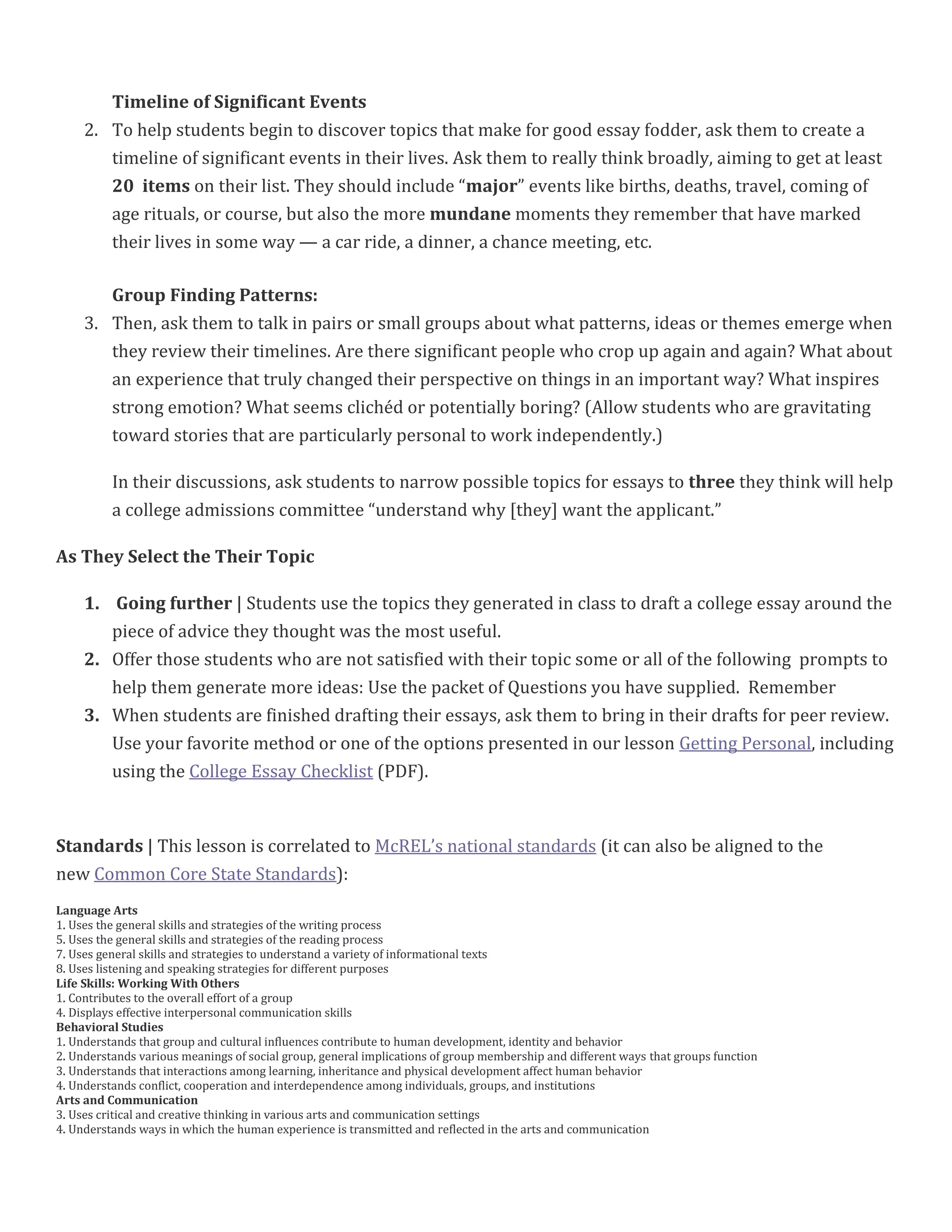 College essay lesson plan | DOCX