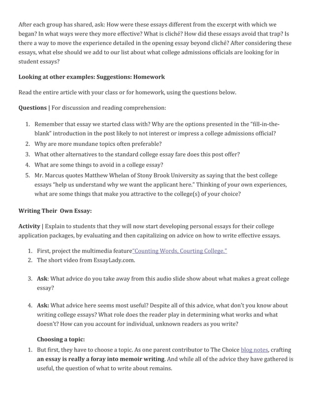 College essay lesson plan | DOCX
