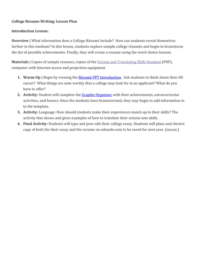 College essay lesson plan | DOCX