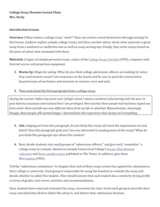 College Application Essay Heading Format