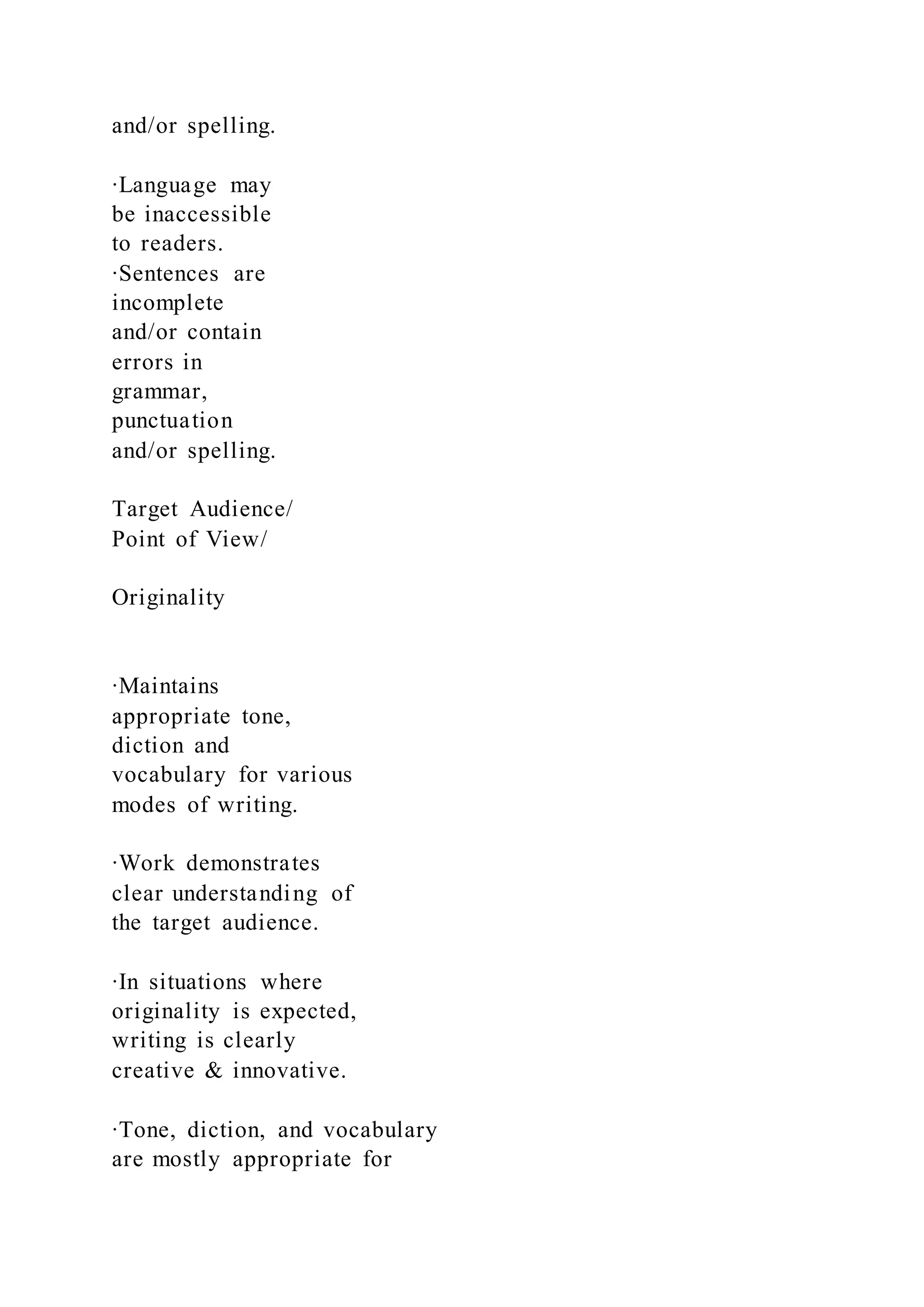 College-Level Writing RUBRIC Criteria | PDF