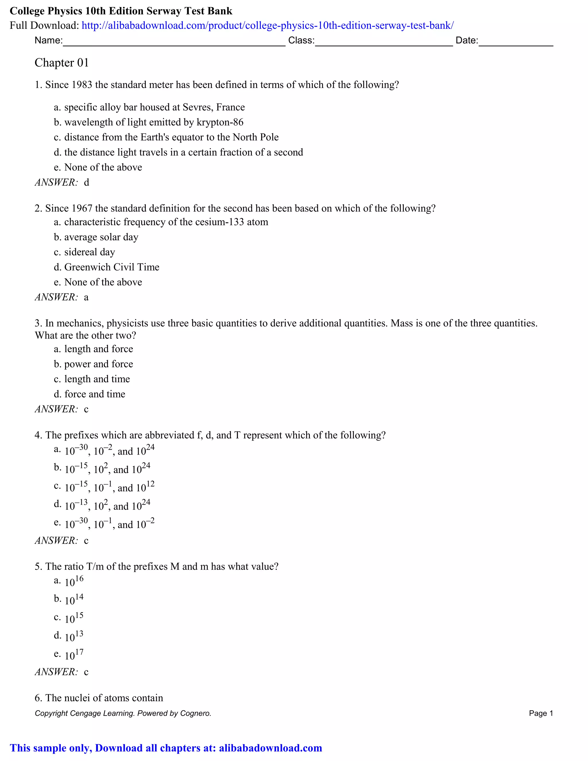 College Physics 10th Edition Serway Test Bank | PDF