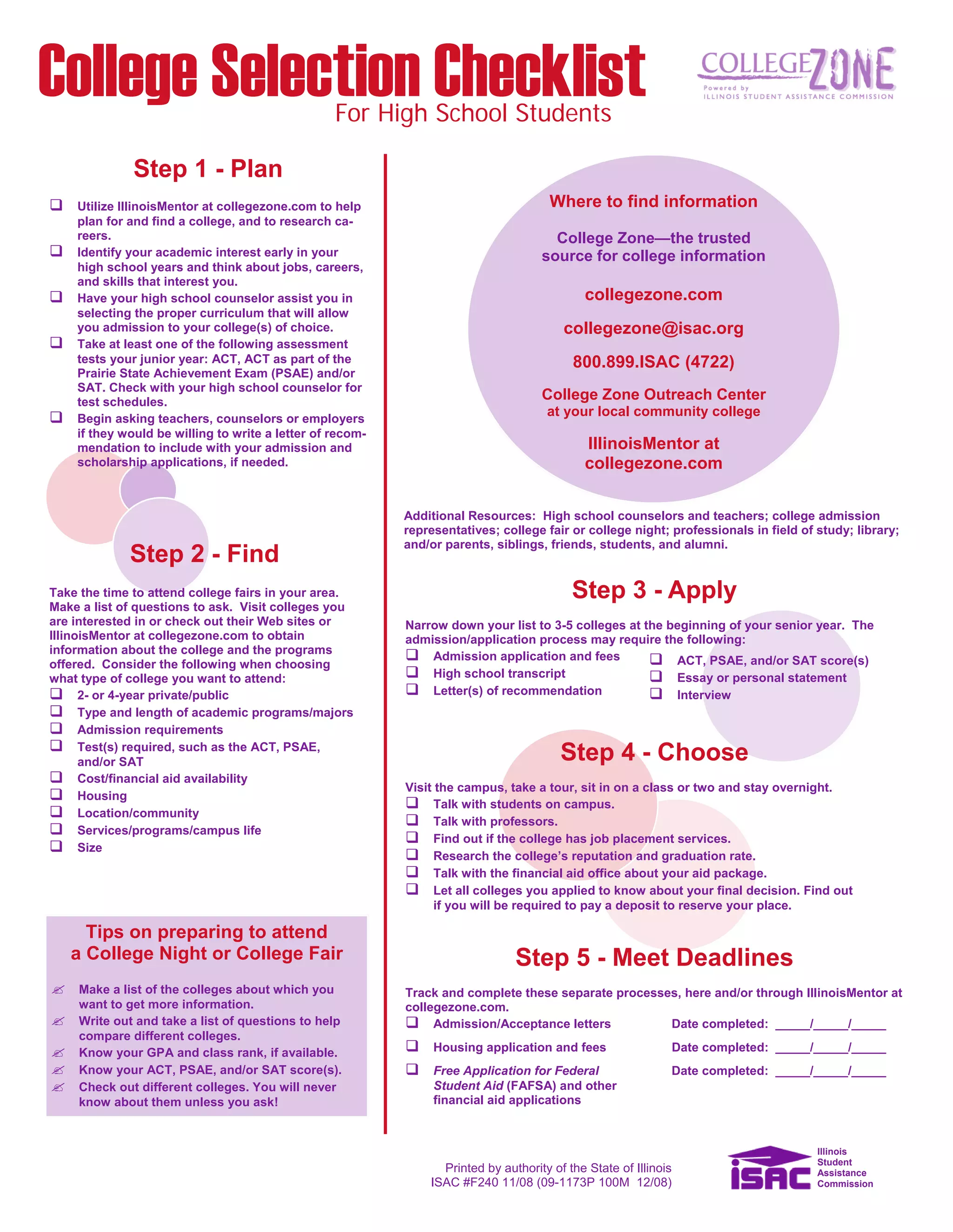 College Selection & Financial Aid Checklists | PDF