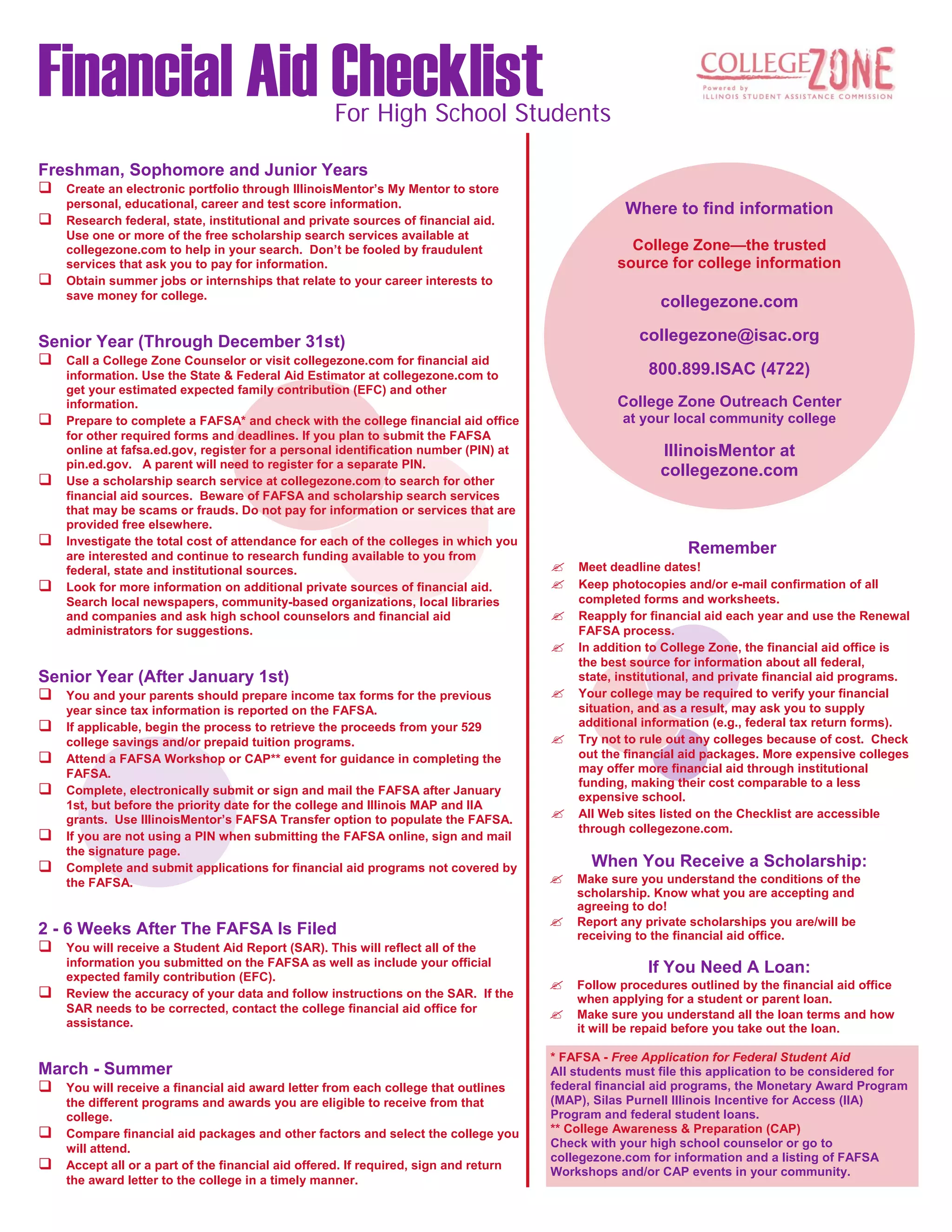 College Selection & Financial Aid Checklists | PDF