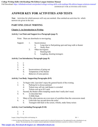 College Writing Skills with Readings 9th Edition Langan Solutions Manual | PDF