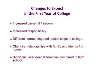 College Adjustment & Transitioning GFGA 2010 | PPTX