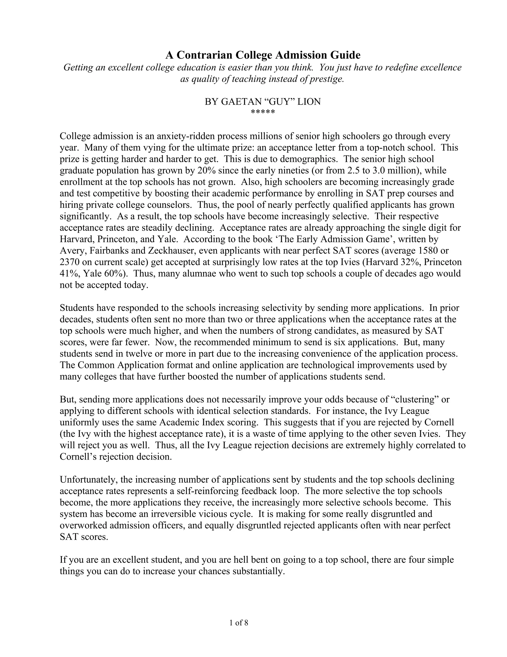 College admission and selection guide | DOC | College Planning ...