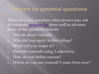 College admission interview 9 tactics | PPTX