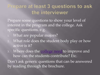 College admission interview 9 tactics | PPTX