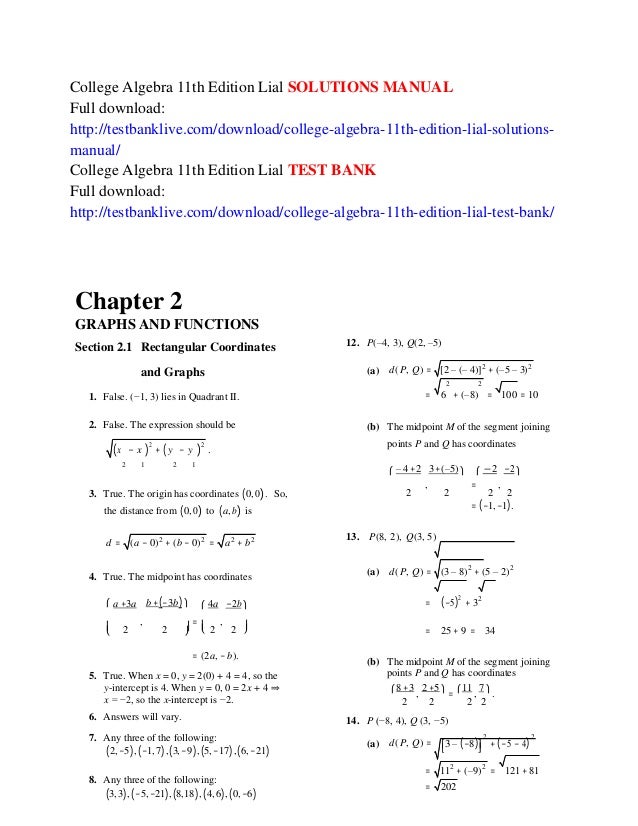College Algebra 11th Edition Lial Solutions Manual
