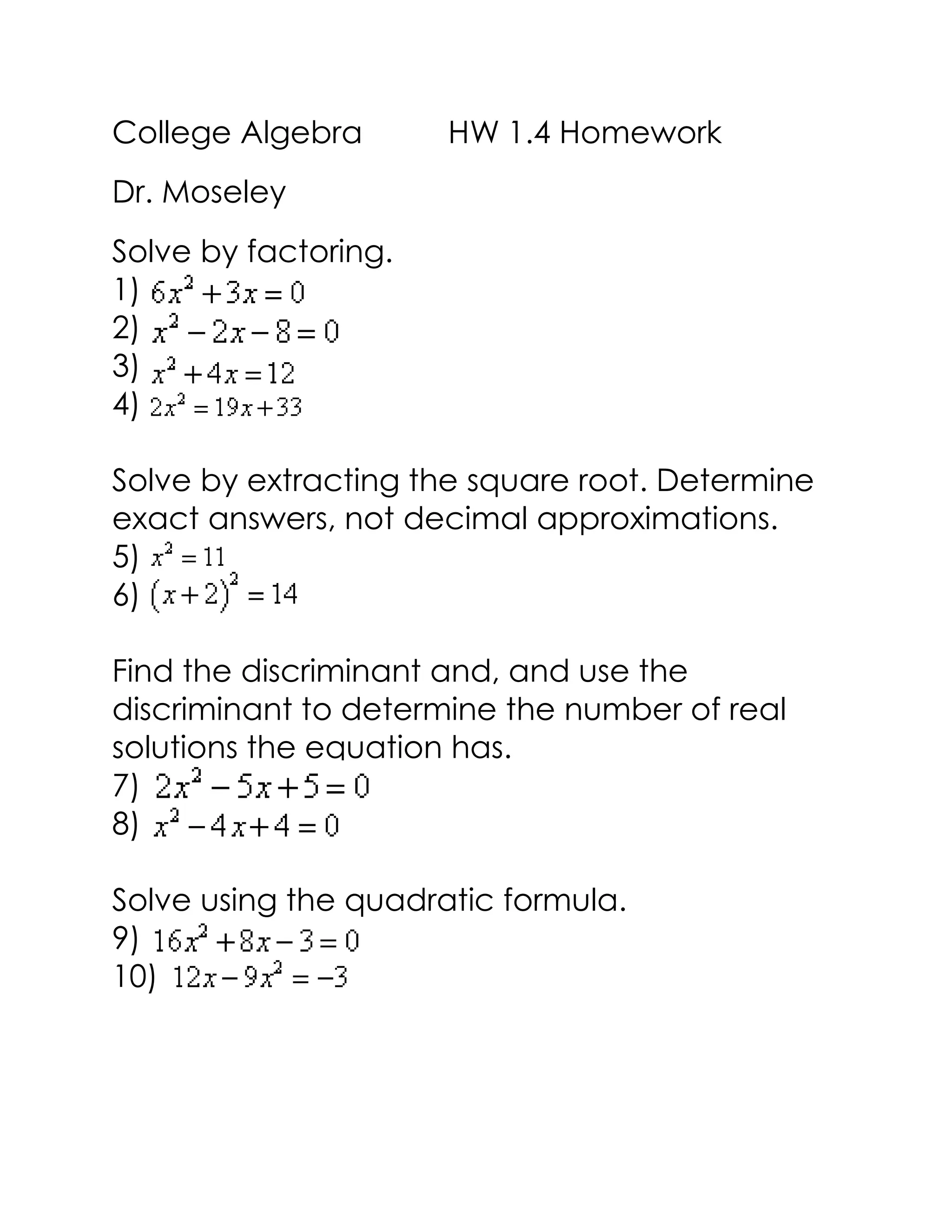 College algebra hw 1.4 | PDF