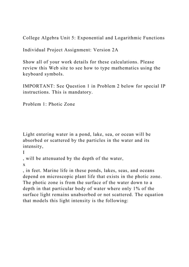 College Algebra Unit 5 Exponential and Logarithmic Functions .docx