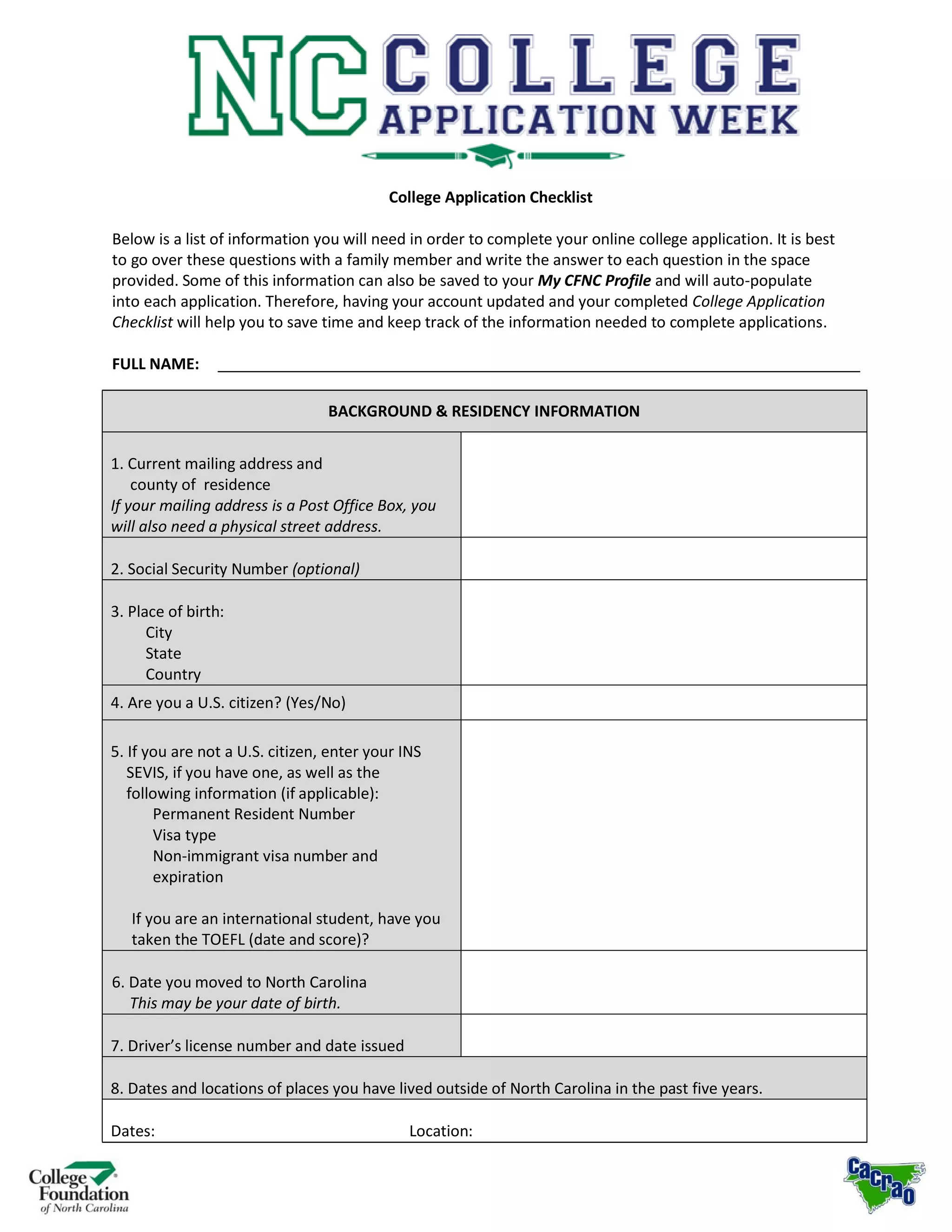 College application checklist student (complete) | PDF