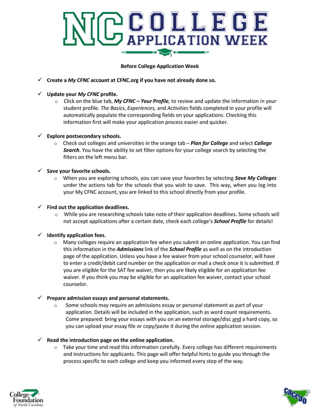 College application checklist student (complete) | PDF