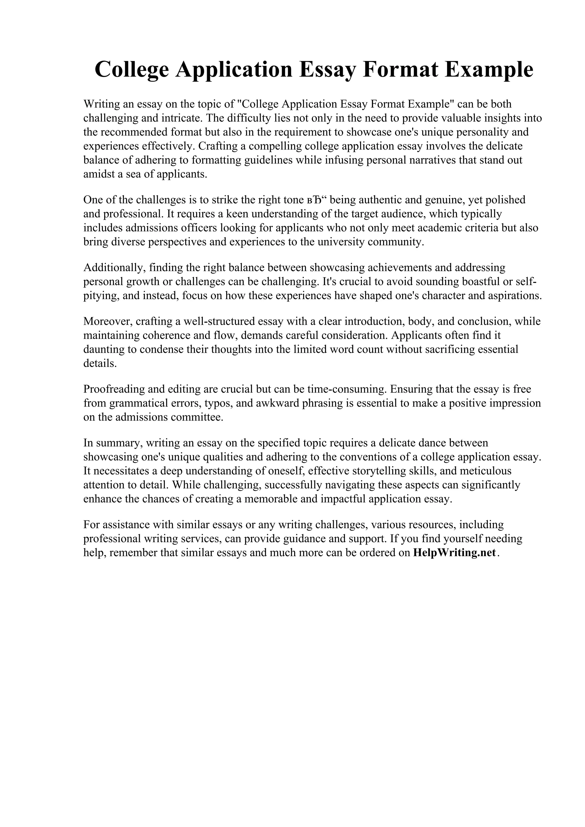 College Application Essay Format Example | PDF