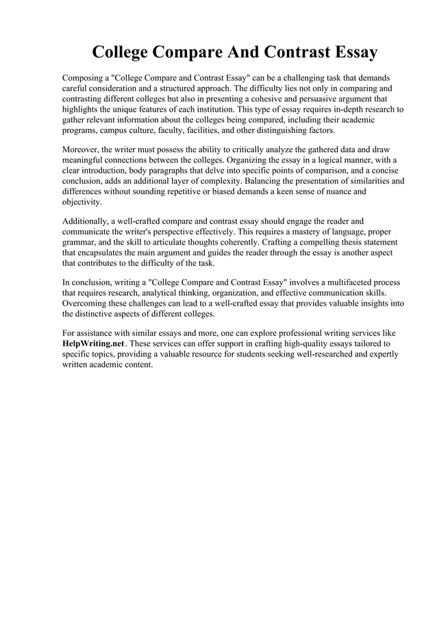 College Compare And Contrast Essay. Compare and Contrast Essay Examples ...
