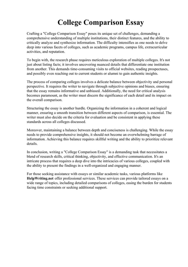College Comparison Essay. Reflection Essay: Examples of college compare ...
