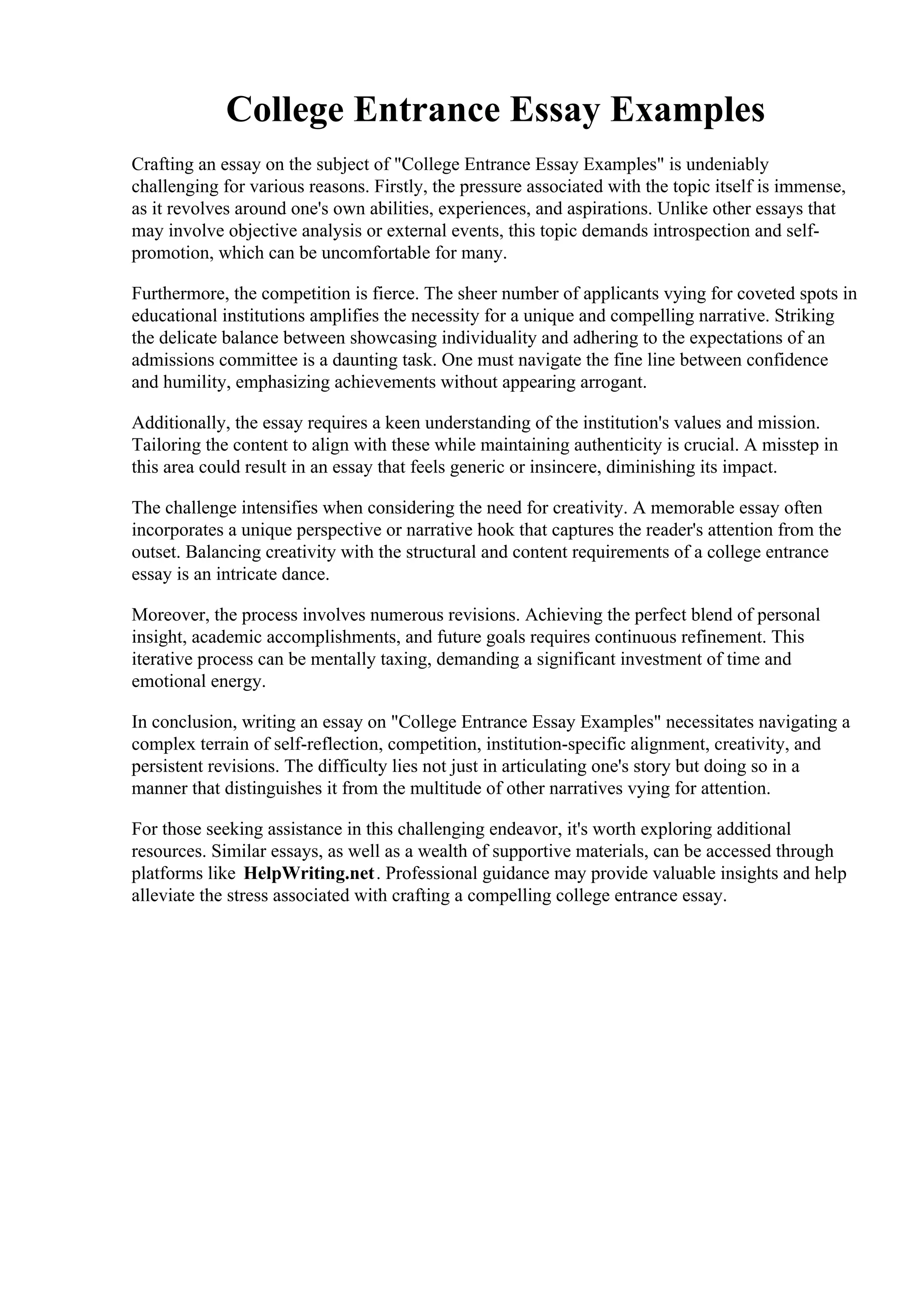 College Entrance Essay Examples. FREE 11 Sample College Essay Templates ...