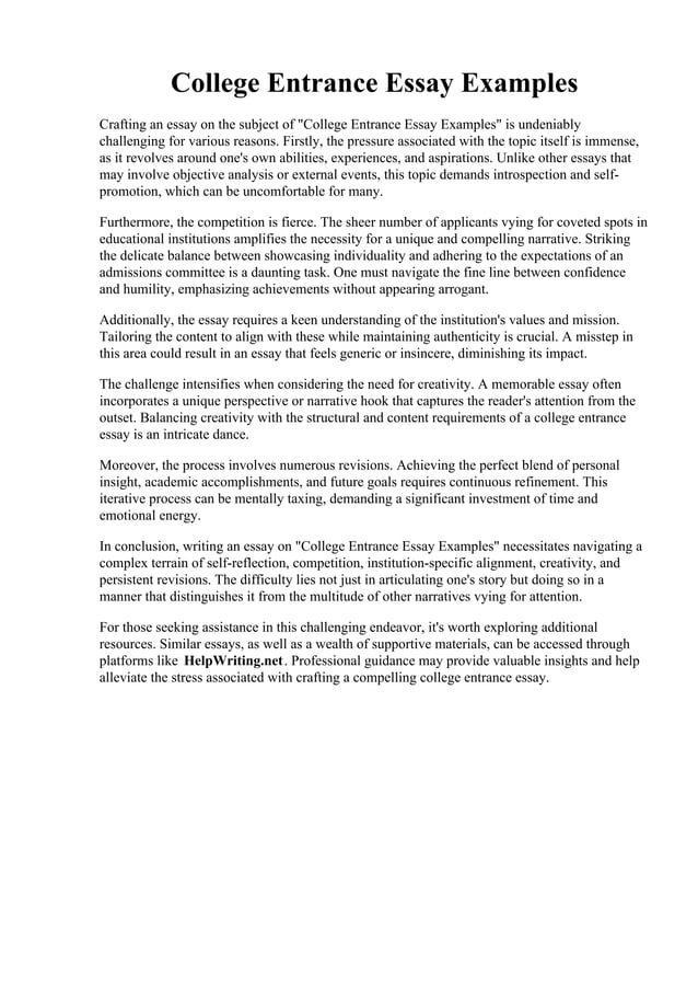 College Entrance Essay Examples. FREE 11 Sample College Essay Templates ...