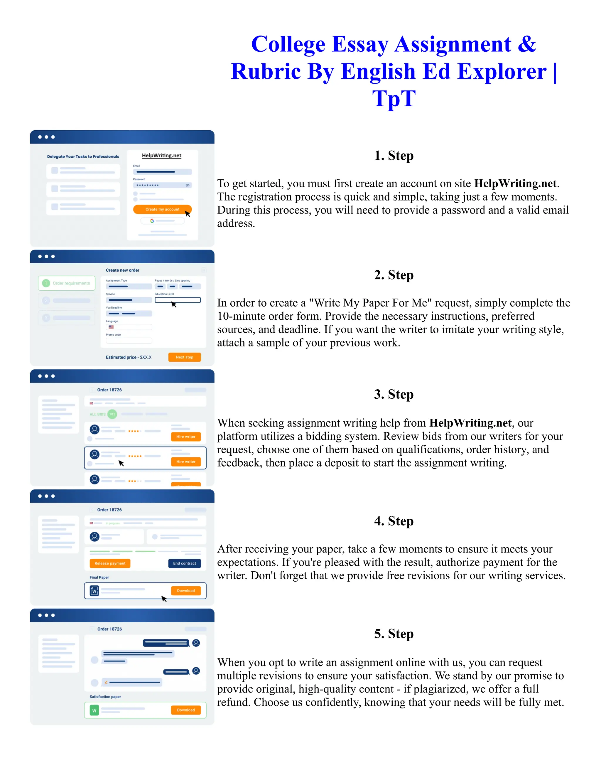College Essay Assignment Rubric By English Ed Explorer TpT | PDF