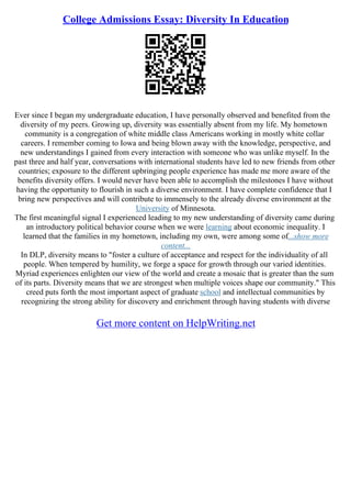 College Essay Diversity | PDF | College Planning | College Education