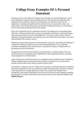 College Essay Examples Of A Personal Statement | PDF