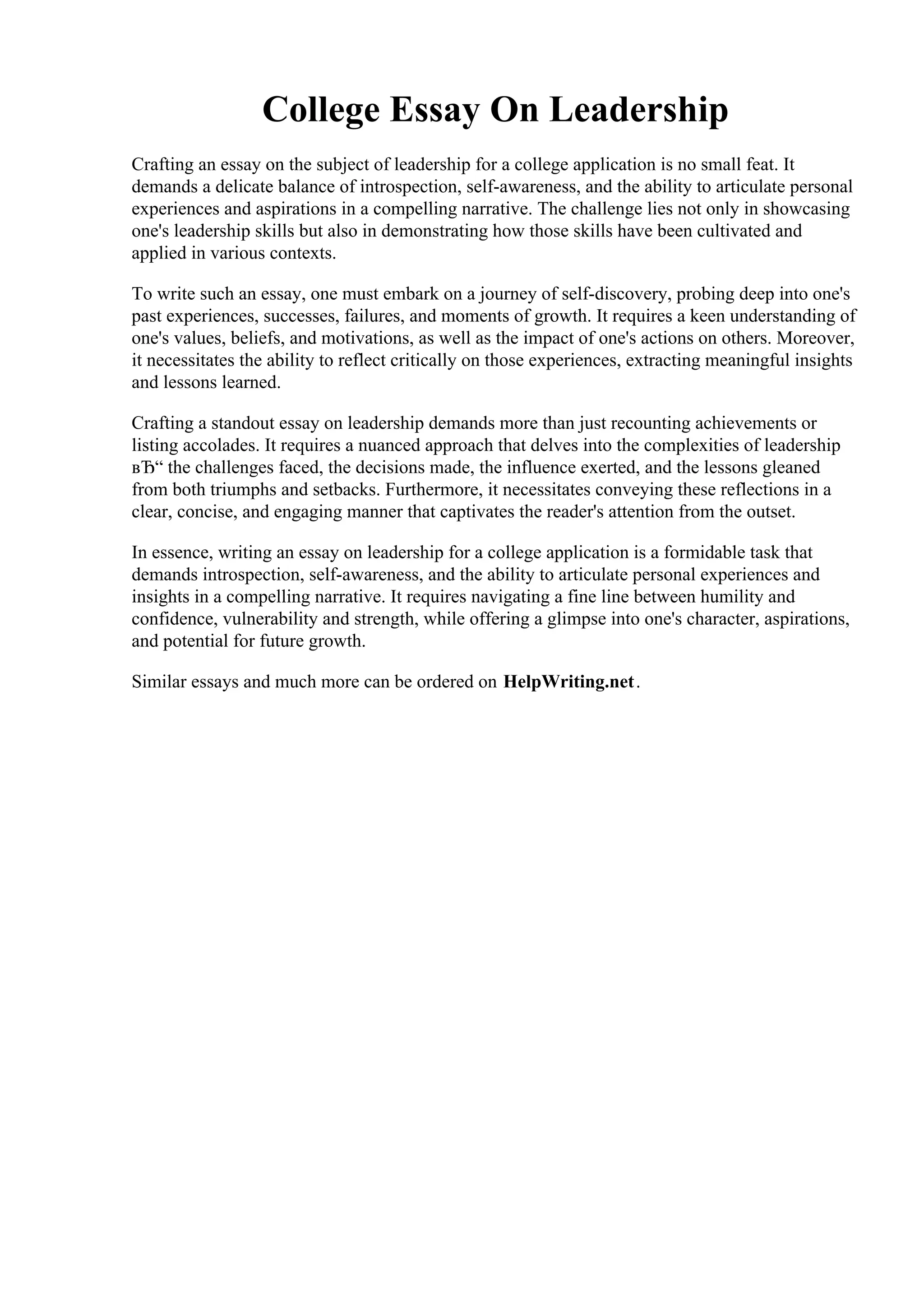 College Essay On Leadership | PDF