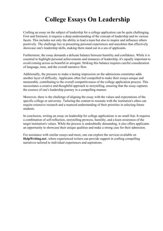 College Essays On Leadership | PDF