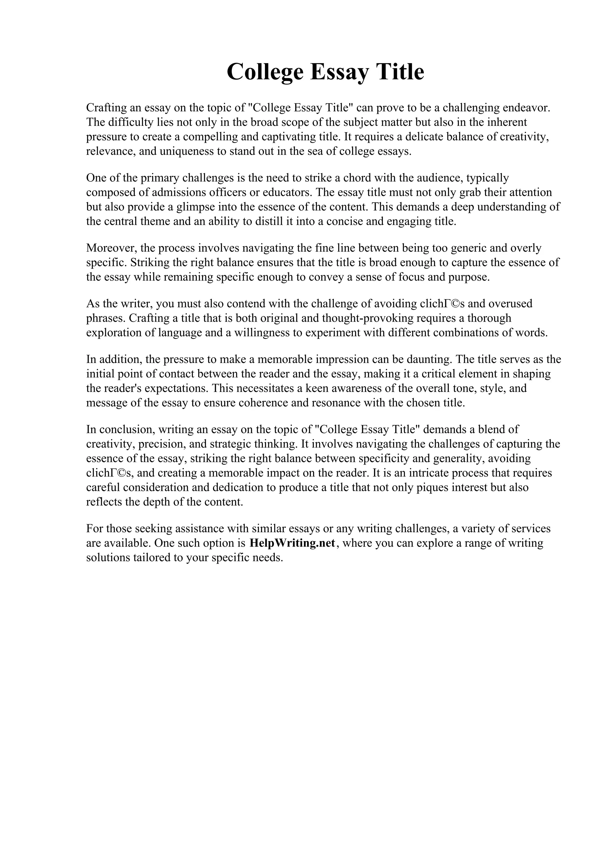 College Essay Title. Formatting an APA title page EasyBib | PDF