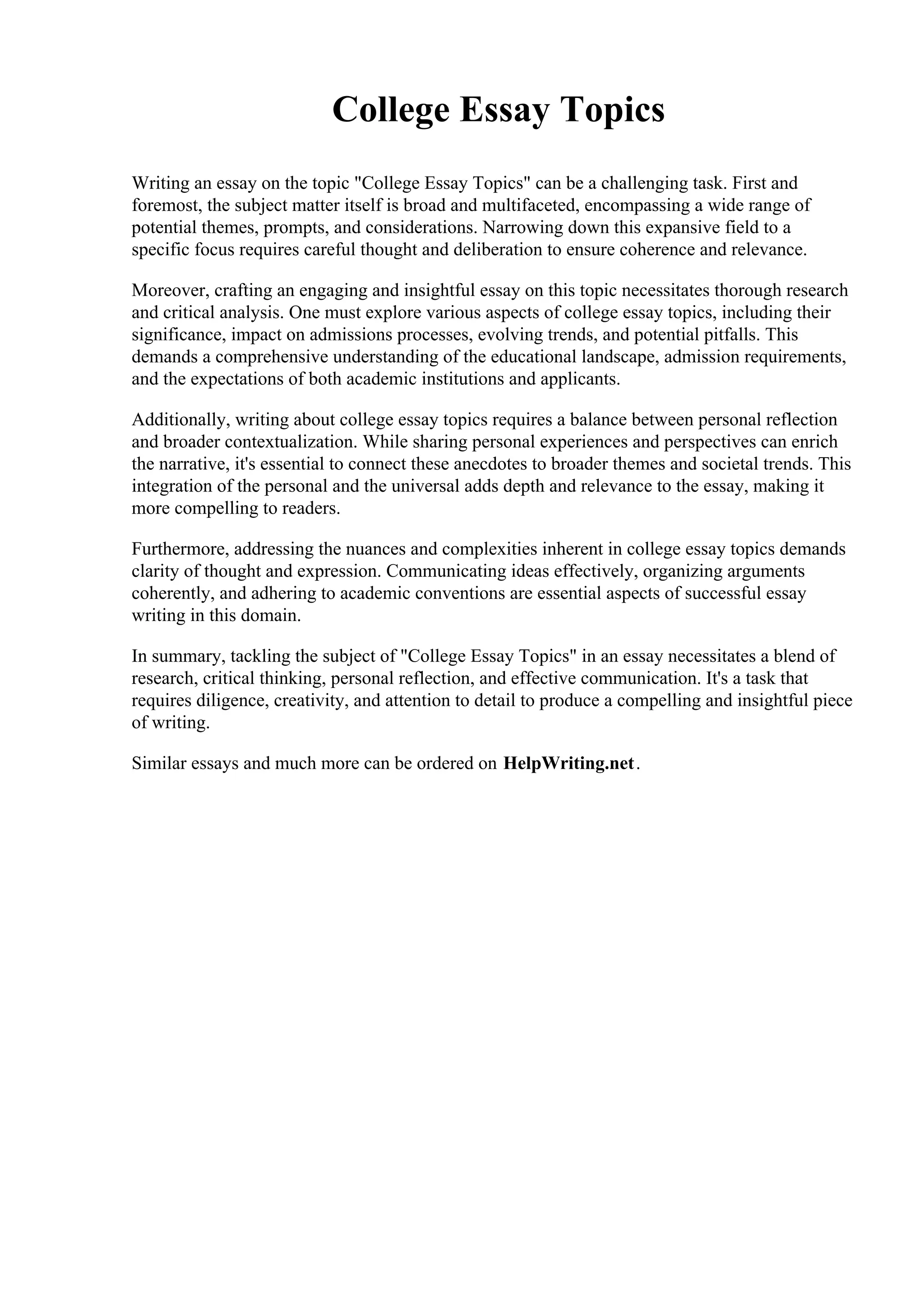 College Essay Topics.pdf | College Planning | College Education