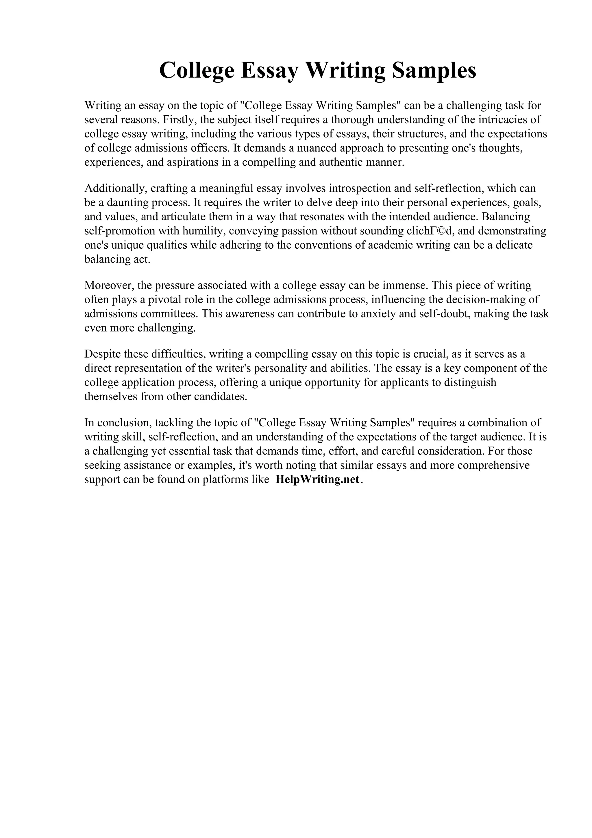 College Essay Writing Samples | PDF