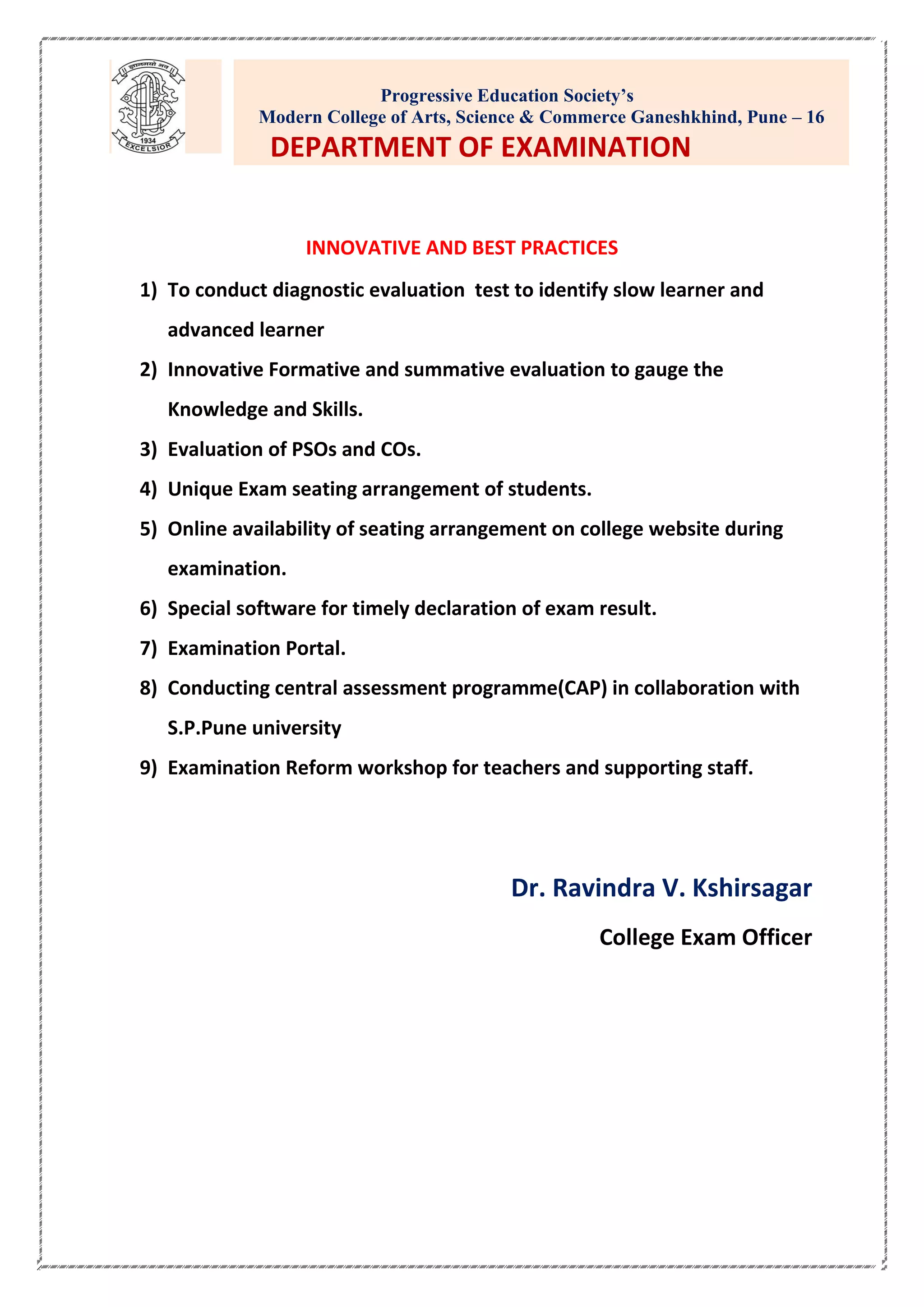 Modern College Department of exam. SOP'S | PDF