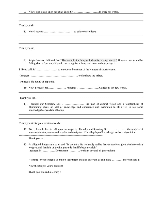 College fest anchoring script | DOCX