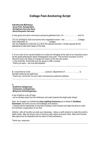 Complete Anchoring Script for College Fest Ceremony in English – Formal & Customizable | PDF