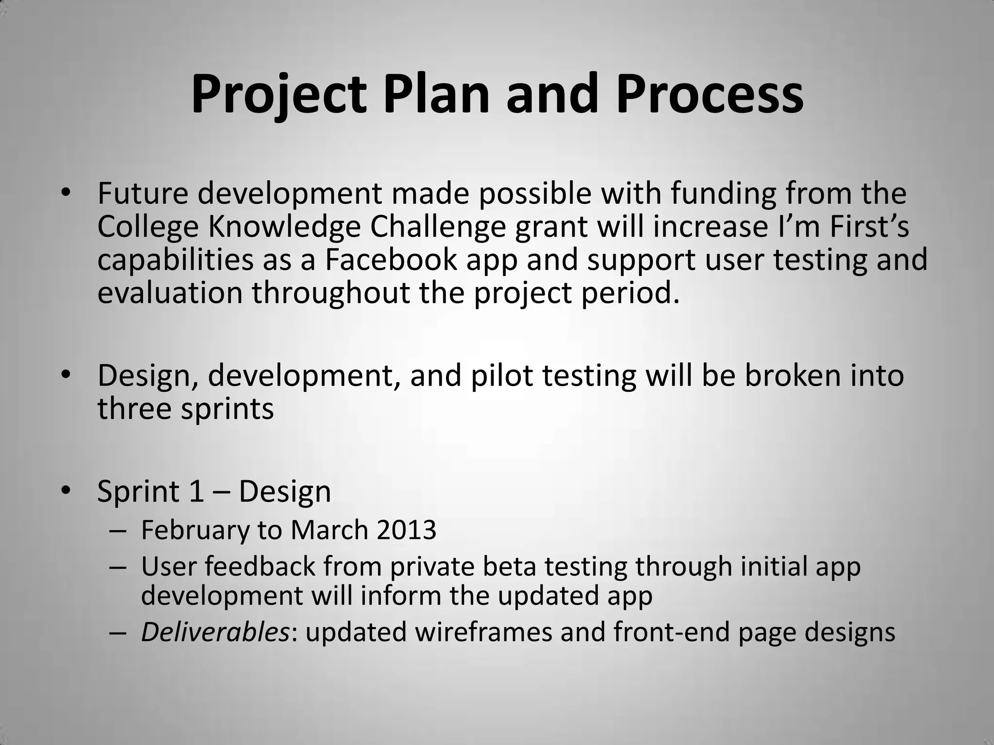 I'm First Project Plan | PPT