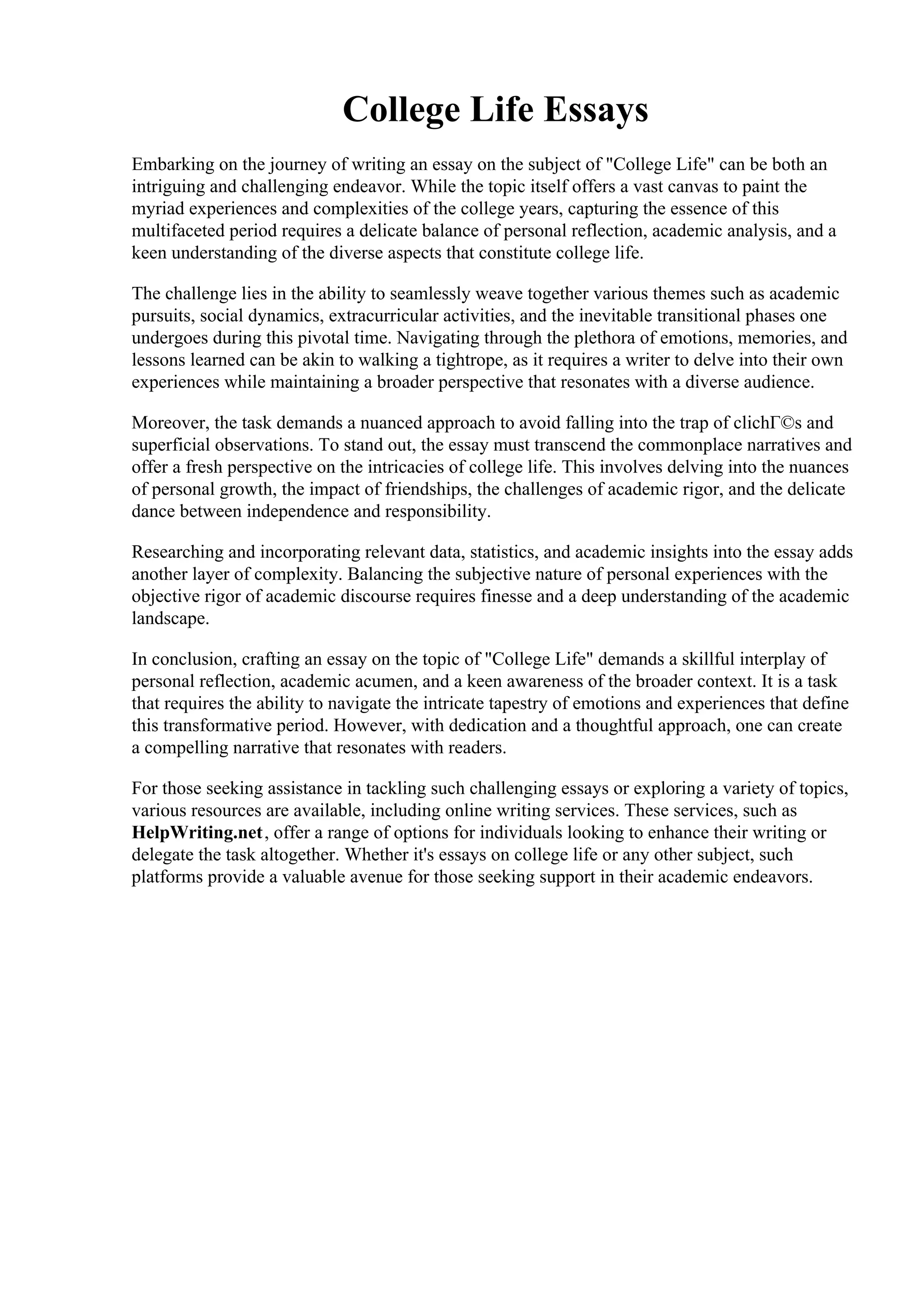 College Life Essays | PDF