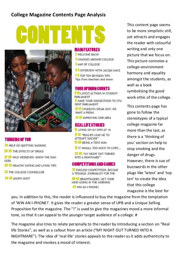 College Magazine Contents Page Analysis 2 college-magazine-contents-page-analysis-2